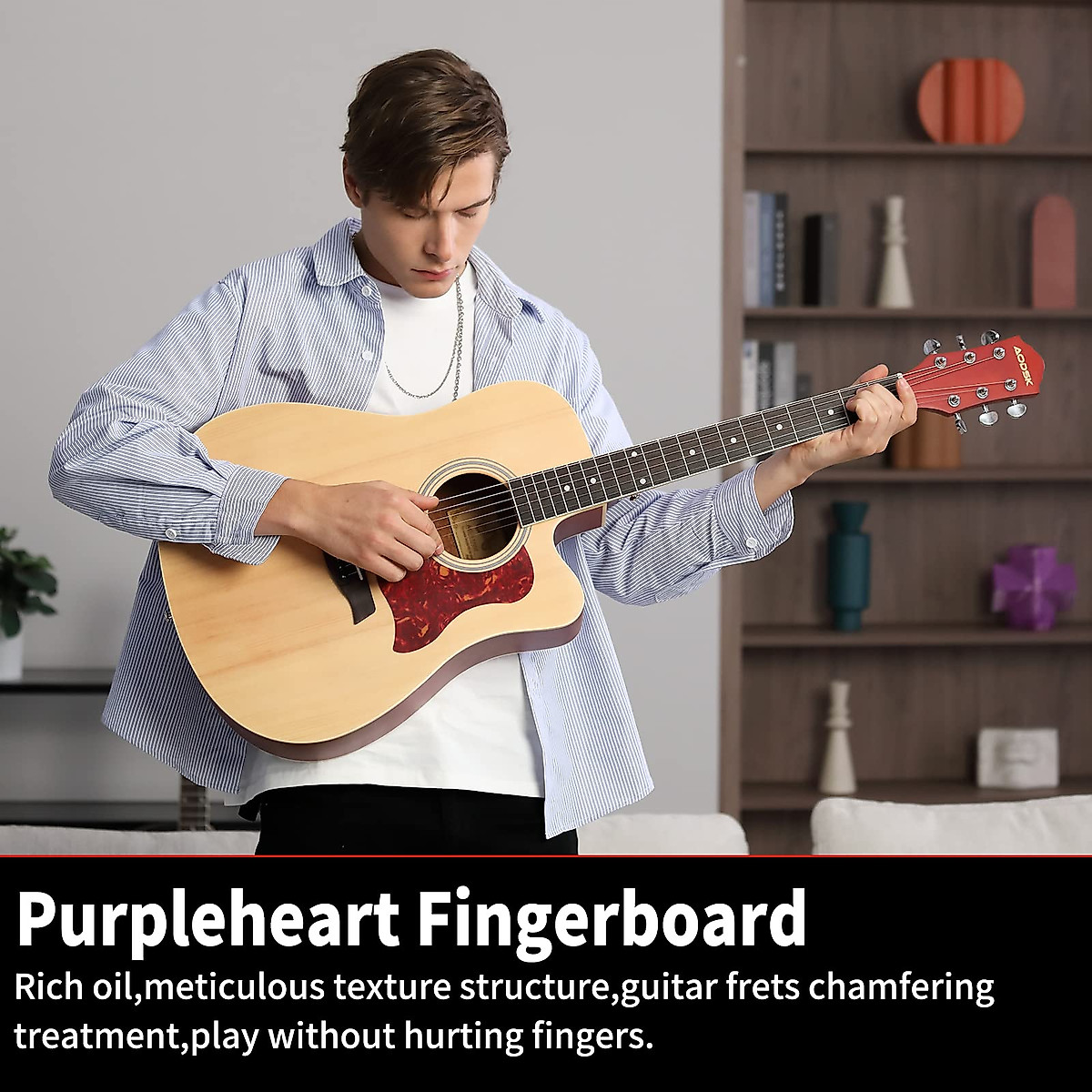 AODSK Acoustic Guitar Beginner 41 Inch Full Size Solid Spruce Top Guitarra Bundle Kit with Gig Bag Tuner Capo Picks String Strap,Right Hand Natural