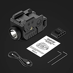 SOLOFISH 600lm Adjustable Pistol Light Laser Combo Fits for Full & Compact Rail, Shockproof Red Laser Sight and Gun Light with Strobe Function, Rechargeable (Laser Output is <5mW, Class IIIA)