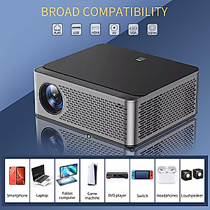 Upgrade 4K Projector with WiFi and Bluetooth, Native 1080P, Ultra-low Latency of 0.1 Seconds, 600 ANSI, Keystone & 50% Zoom, 300" Display, Home Theater, Compatible with iOS/Android/HDMI/Win/PS5/TV