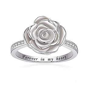 BEILIN Sterling Silver Rose Flower Urn Ring for Ashes Hold Loved Ones Forever in My Heart Cremation Jewelry Urns Ring for Women (10)