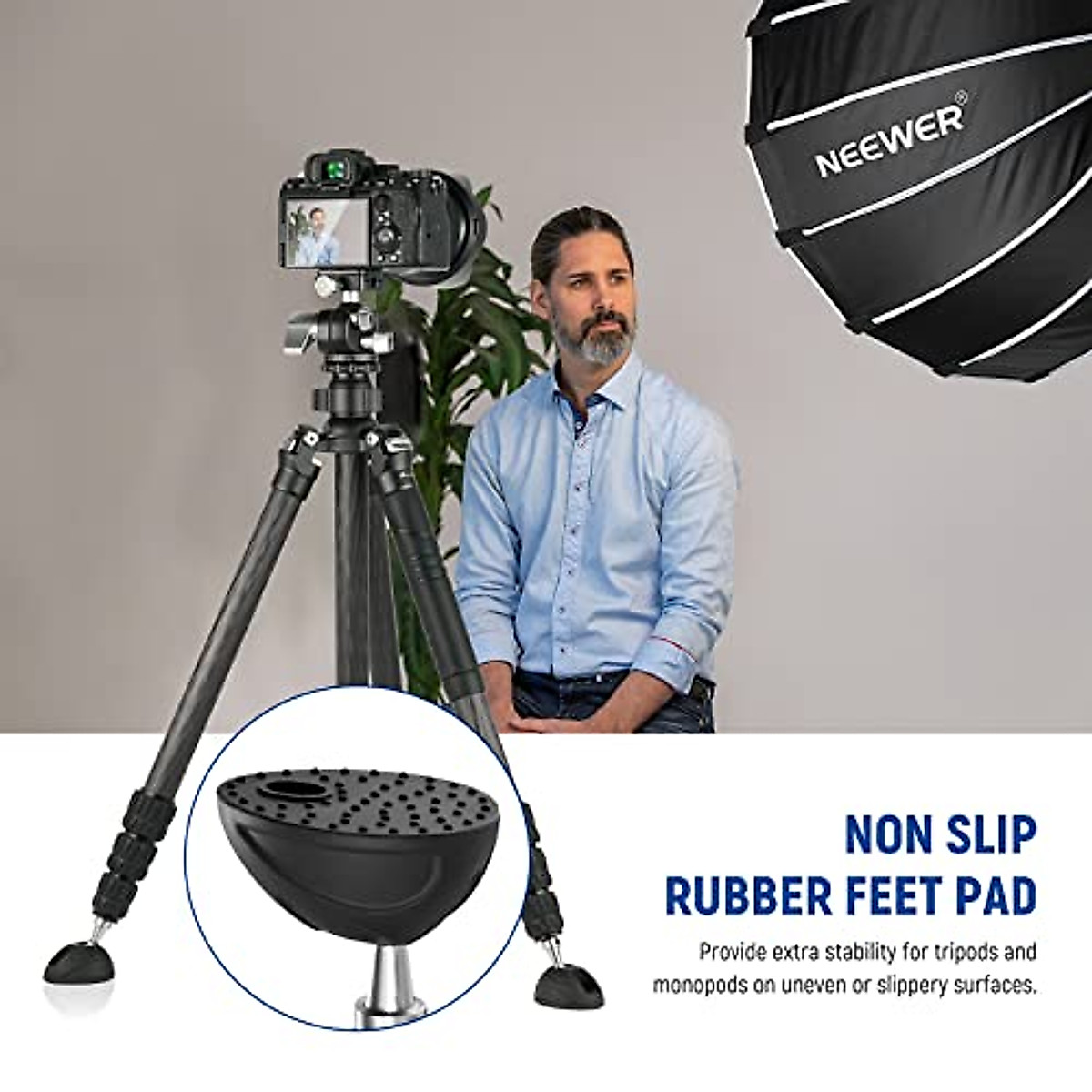 NEEWER Universal Tripod Feet Pad with Detachable Tripod Spikes, 3 Set Non Slip 60mm Diameter Tripod Monopod Rubber Feet Spikes Replacement with 3/8" Screw, Extra Stability and Flexible Angle