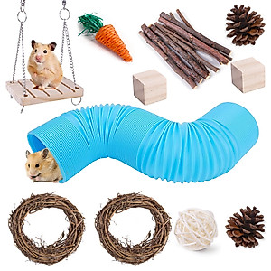 kathson Hamster Tunnels,Pet Plastic Tube,Guinea Pig Foldable Exercising Training Hide Tunnel,with Fun Chinchillas Chew Toys for Gerbils Ferrets Rats Mice and Other Small Animals (Blue)