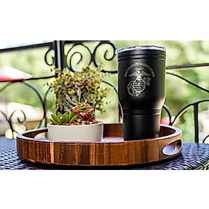 Military Gift Shop 30 oz USMC Coffee Travel Mug | Double Wall Vacuum Insulated Coffee Tumbler | Stainless Steel Coffee Mug With Lid & Straw