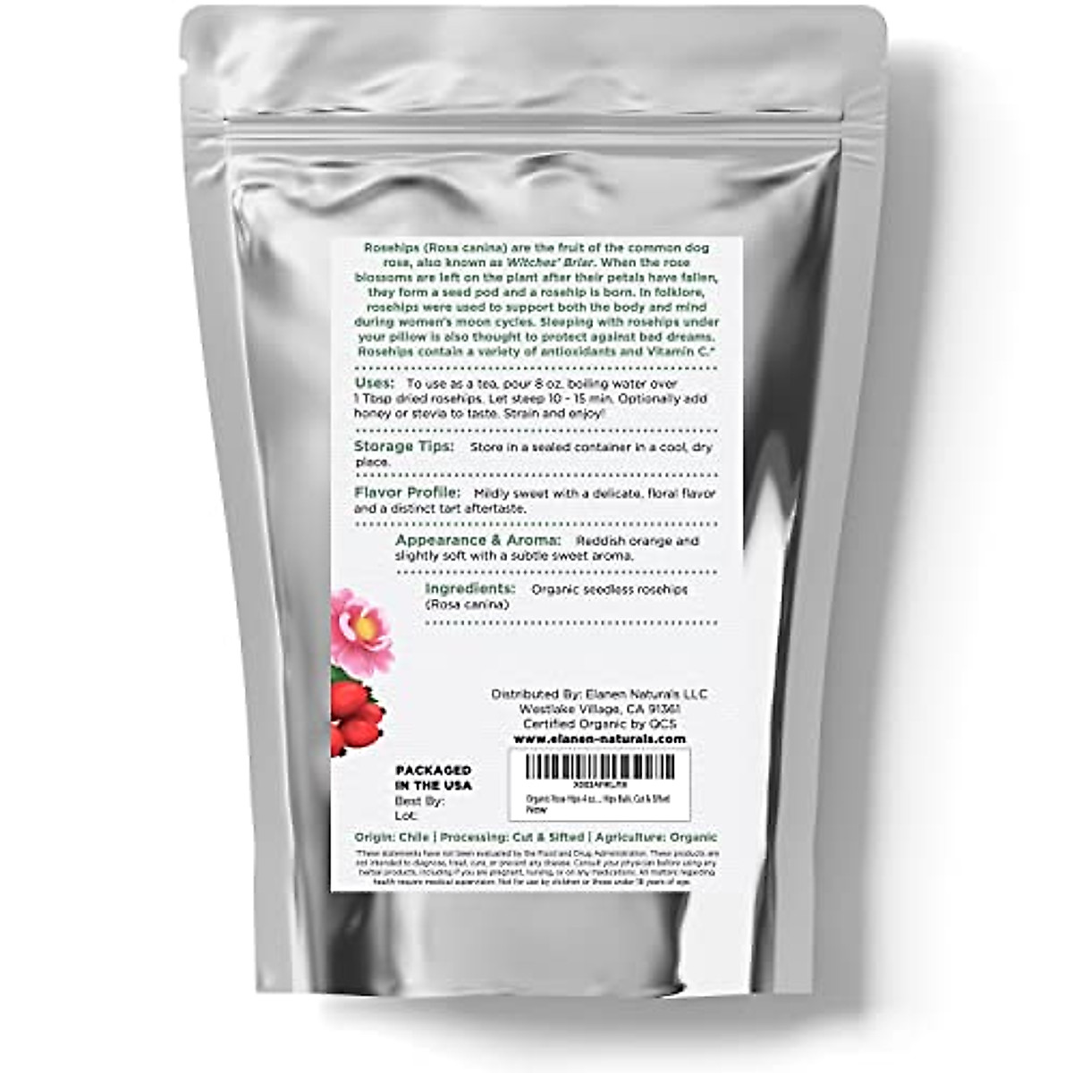 Organic Rose Hips 4 oz. (113g), USDA Certified Organic Rosehip Tea, Dried Rose Hips Dried Organic, Rose Hip Tea Organic, Whole Rose Hips Bulk, Cut & Sifted