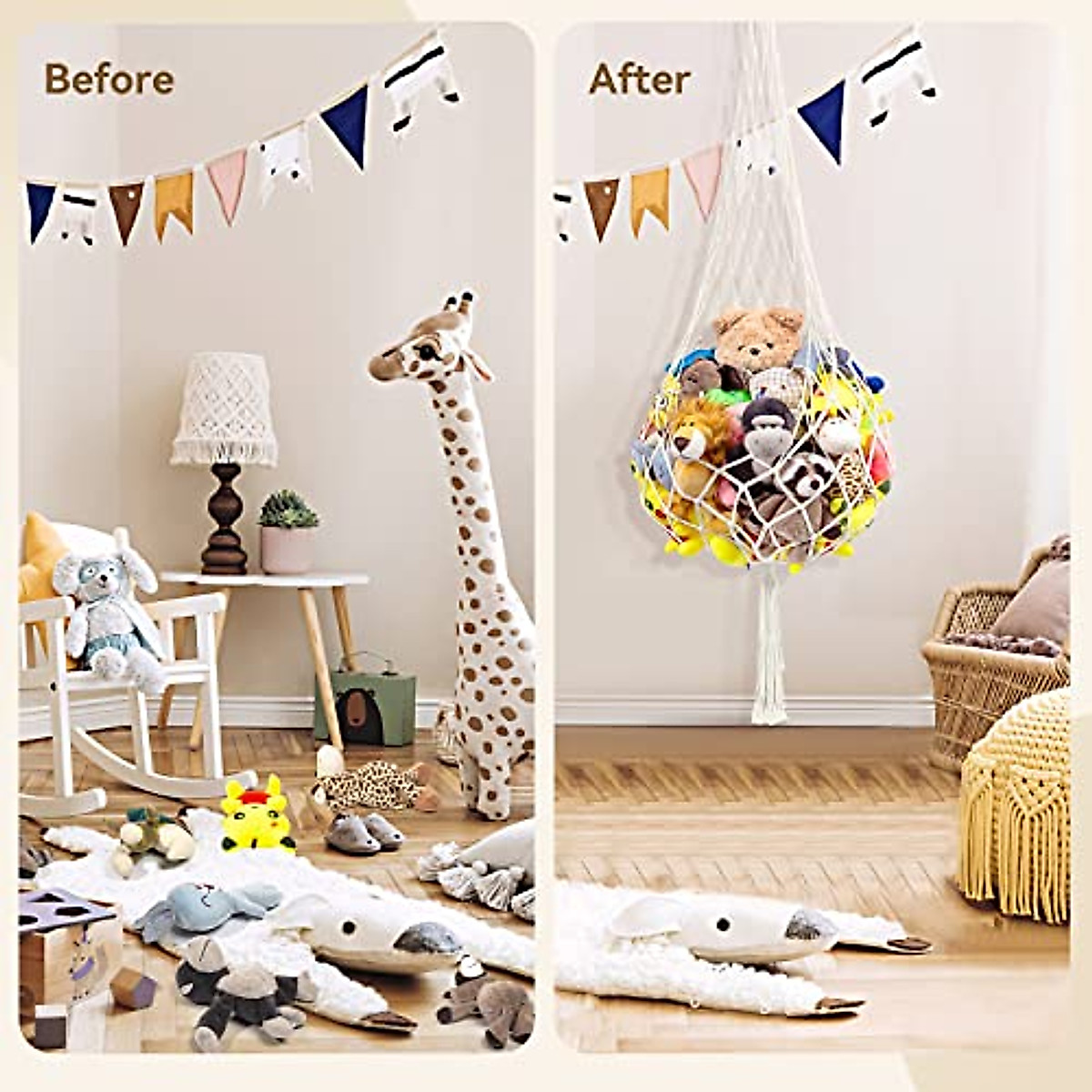 Stuffed Animal Net Or Hammock, Toy Net For Stuffed Animals, Stuffed Animal Holder With Hooks, Large Hammock For Stuffed Animals, Hanging Corner Stuffed Animal Organizer For Kids Bedroom Playroom White