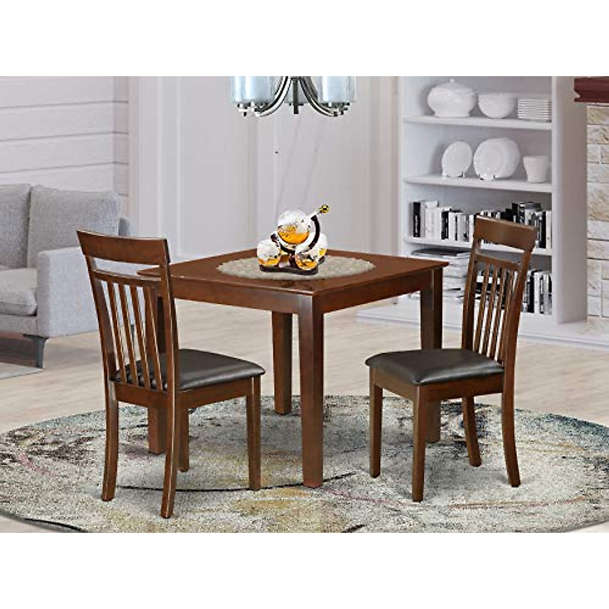 East West Furniture OXCA3-MAH-LC Oxford 3 PC set with a Dining Table and 2 Kitchen Chairs in Mahogany, 3 Piece