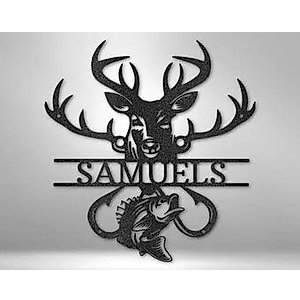 by Unbranded Personalized Deer, Bass, Outdoorsman Scene Metal Sign, Family Name Sign, Housewarming Gift, Personalized Metal Wall Art, 18 inch