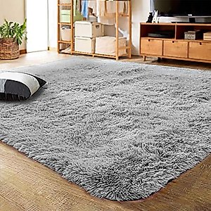 LOCHAS Ultra Soft Indoor Modern Area Rugs Fluffy Living Room Carpets for Children Bedroom Home Decor Nursery Rug 4x5.3 Feet, Gray