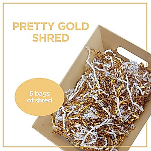 Upper Midland Products [5 Pk] 10x12” Large Big Basket for Gifts Empty, Basket Bags, Gold Pull Bows, Crinkle Cut Paper Shred Filler| DIY Wine Basket Gift Set Kit| Christmas, Easter| Gift to Impress