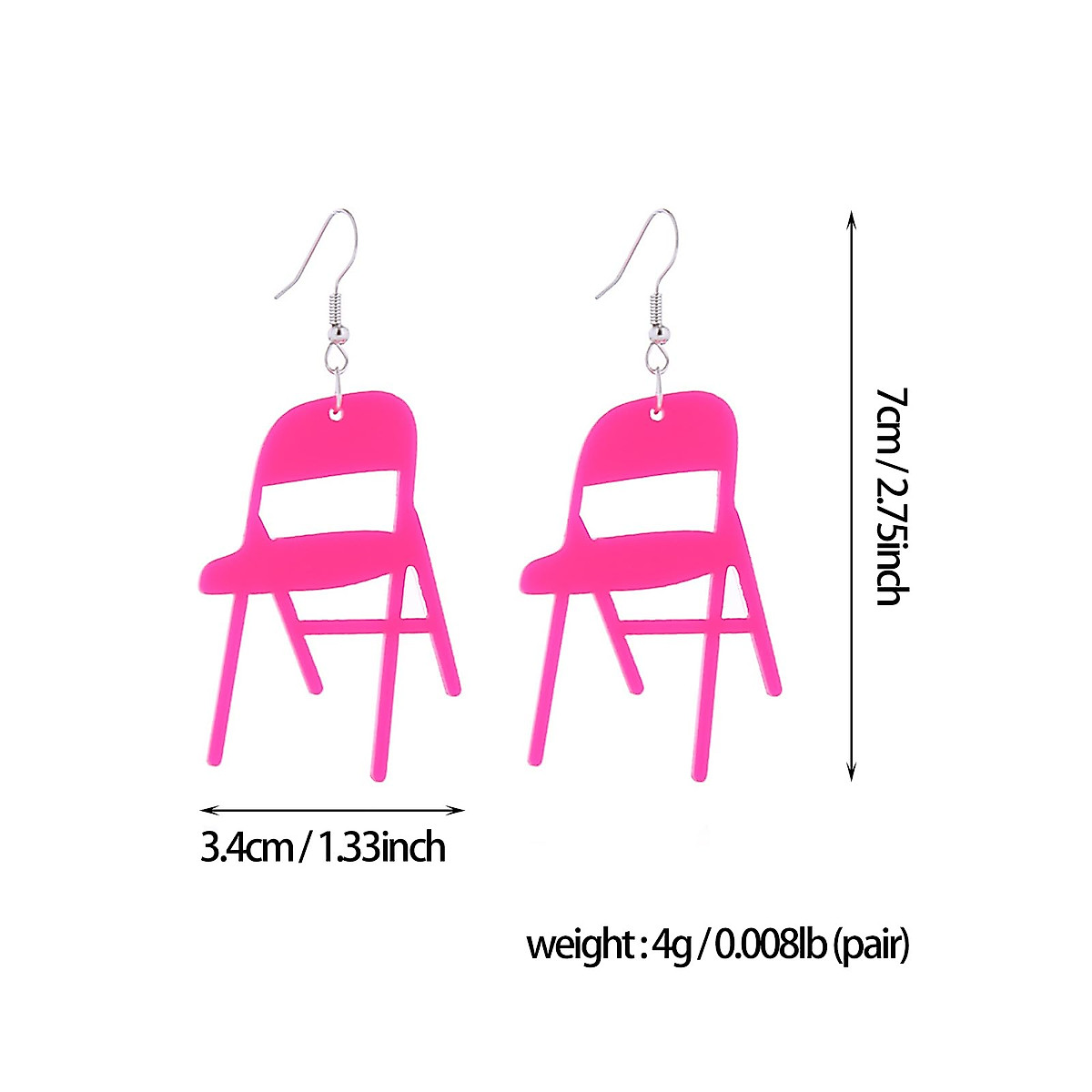 XYAYOU Funny 3D Acrylic Folding Chair Drop Dangle Earrings for Women Jewelry Gift (pink)