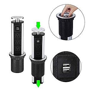 Ginyia Desktop Power Outlets, 3 Power Socket Retractable Electric Socket Pulling Power Socket for Kitchen, Office, Meeting Room, Conference Table(US 110V)