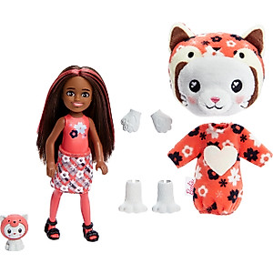 Barbie Cutie Reveal Chelsea Doll & Accessories, Animal Plush Costume & 6 Surprises Including Color Change, Kitten as Red Panda