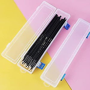 4 Pack Paint Brush Storage Box Clear Paint Brush Holder Long Brush Storage Case Watercolor Pen Container with Buckle