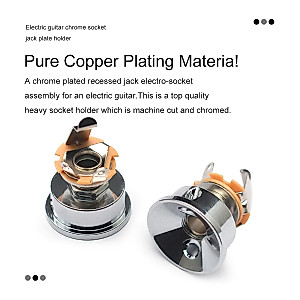 SAPHUE Electric Guitar Chrome Socket Jack Plate Holder for 6.35mm Plug Electrosocket Recessed jack Guitar Parts（Delivery of 3.3FT electric guitar cable）