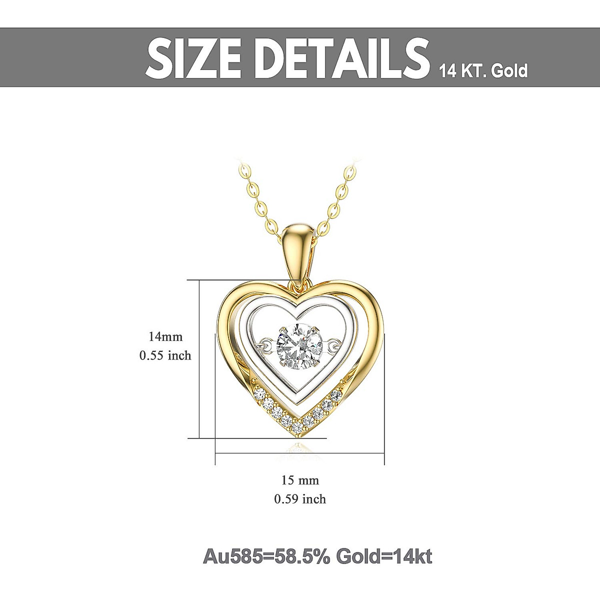 SISGEM 14k Gold Created Moissanite Heart Pendant Necklace for Women, Real Gold Anniversary Jewelry for Wife, Gifts for Her, 16+1+1"