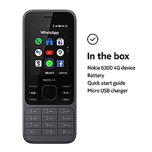 Nokia 6300 4G | Unlocked | Dual SIM | WiFi Hotspot | Social Apps | Google Maps and Assistant | Light Charcoal