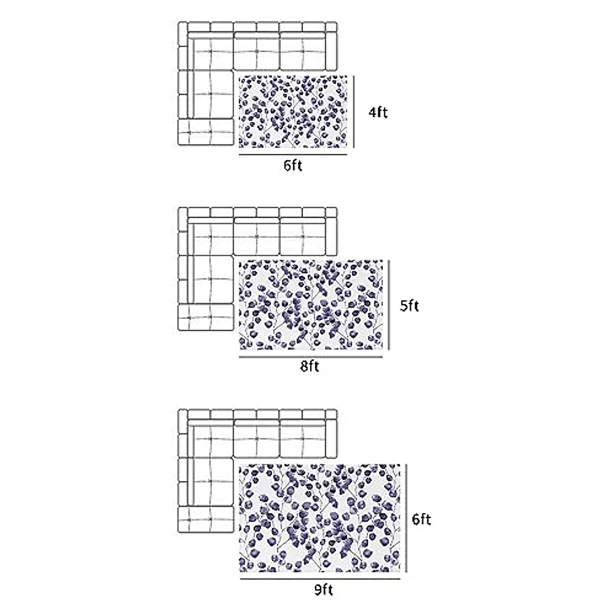 Outdoor Rug for Patio Purple Watercolor Plants Leaves 4'x6' Mat Carpet,Reversible Camping Aera Rugs,Rv,Porch,Deck,Camper,Balcony,Backyard