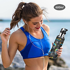 Wusikd Monster Truck Water Bottle with Straw Lid Double Wall Car Thermos Bottle Vacuum Insulated Flask Stainless Steel Water Bottle for Gym Outdoor 20 OZ