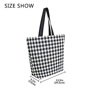 ALAZA Black Plaid Large Canvas Tote Bag for Women Girls
