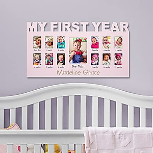 Let's Make Memories Personalized Baby's First 12 Months Photo Frame- New Parents- Newborn- Nursery - Pink