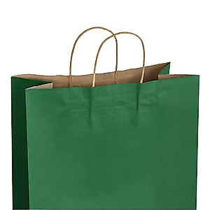 vanhel 50Pcs 13.85x13.85x6.3 inch Kraft Paper Bags with Handles,Gift Bags Large,100% Recyclable Green Paper Bags,Gift Bags Bulk,for Boutiques,Small Business,Retail Stores(Green)