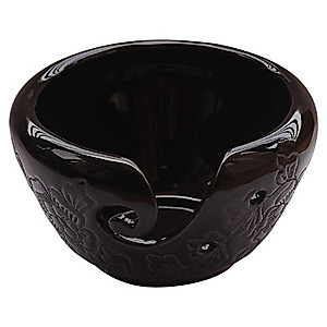ABHANDICRAFTS - Ceramic Yarn Bowl for Knitting, Crochet for Moms - Black Pottery Storage Bowl Perfect for Moms and Grandmothers.