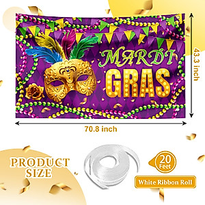 Large Mardi Gras Banner Decorations Purple Green Yellow Carnival Garden Flag Outdoor 72x44 Inch, Mardi Gras Gifts for Indoor Home House Decor Party Supplies, Yard Sign Background for Photography