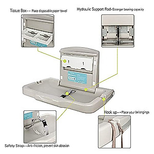 Modundry Fold-Down Baby Changing Diaper Station - Horizontal Wall Mounted, Sturdy & Durable with Safety Straps for Commercial Bathrooms(1 White Granite)
