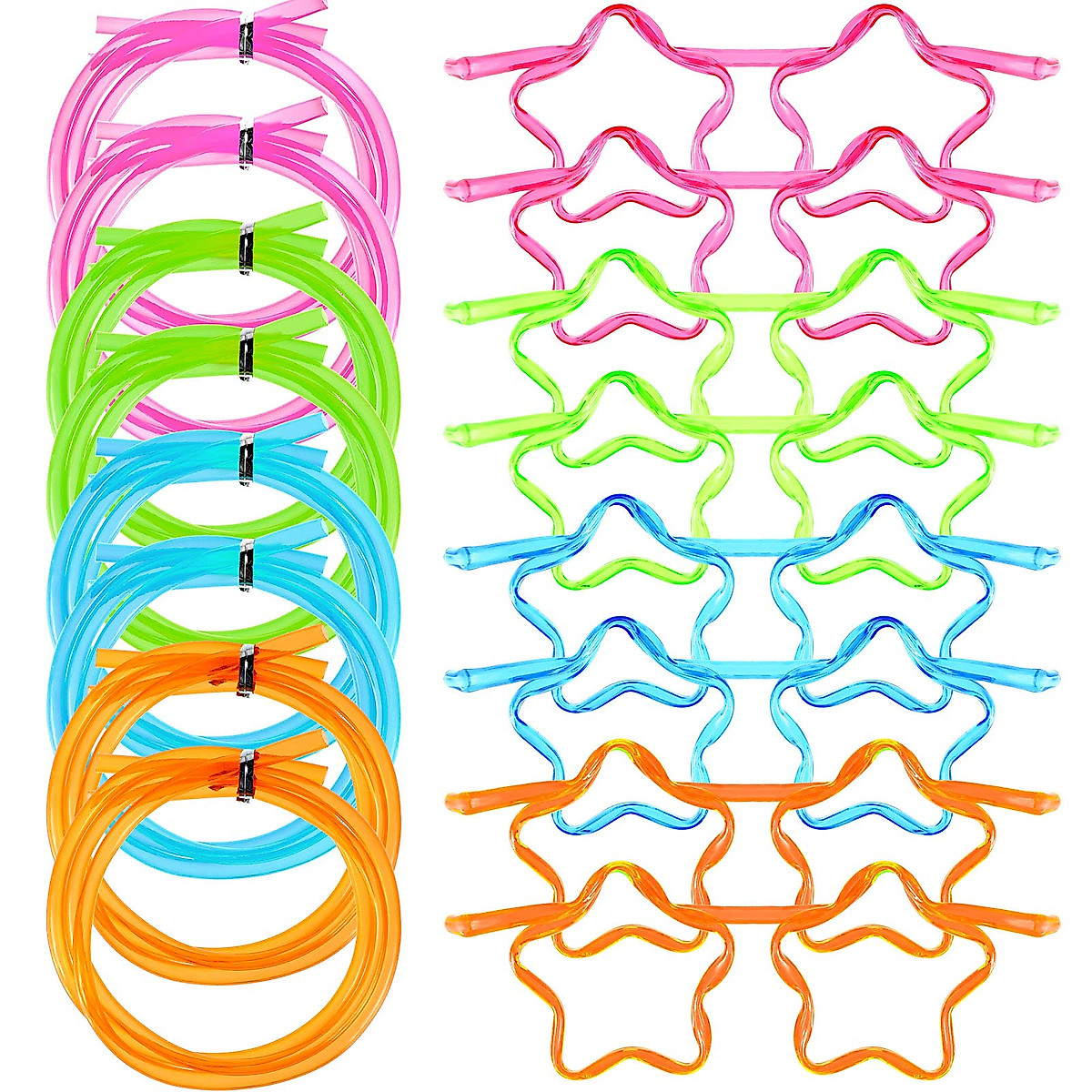 8 Pieces Silly Straw Glasses Star Straws Eyeglasses Fun Star Straws Novelty Drinking Eyeglasses Straw for Kids Annual Meeting, Birthday, Classroom Activities, 4 Colors