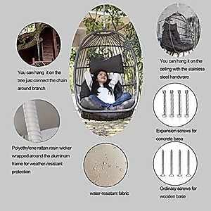 Swing Egg Chair Without Stand Indoor Outdoor Wicker Rattan Patio Basket Hanging Chair with UV Resistant Cushions 265lbs Capaticy for Bedroom Balcony Patio (Without Stand)