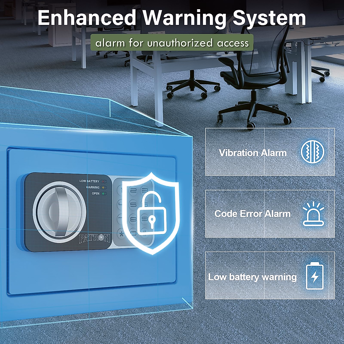 PATRON small safe box with key，mini safe for money，small coin safes for home with code，little jewelry lock box for kids，Wall or Cabinet Safe for personal items，0.236 Cubic Feet Blue