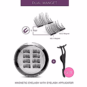 VASSOUL Dual Magnetic Eyelashes, 0.2mm Ultra Thin Magnet, Light weight & Easy to Wear, Best 3D Reusable Eyelashes with Applicator (8 PC with Tweezers)