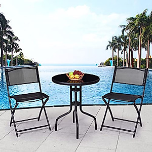 UIIAIOUIAIO 3 Piece Folding Patio Bistro Set, Metal Chairs & Table Set, Outdoor Patio Furniture Set for Garden, Front Porch, Poolside, No Assembly Needs