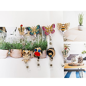 Rhinestones Retractable Badge Reel, Bling Diamond Nurse Badge Holder Reels with Swivel Alligator Clip for Teachers Students Volunteers Employees (2 Pack Crystal Blue and Pink Butterfly)