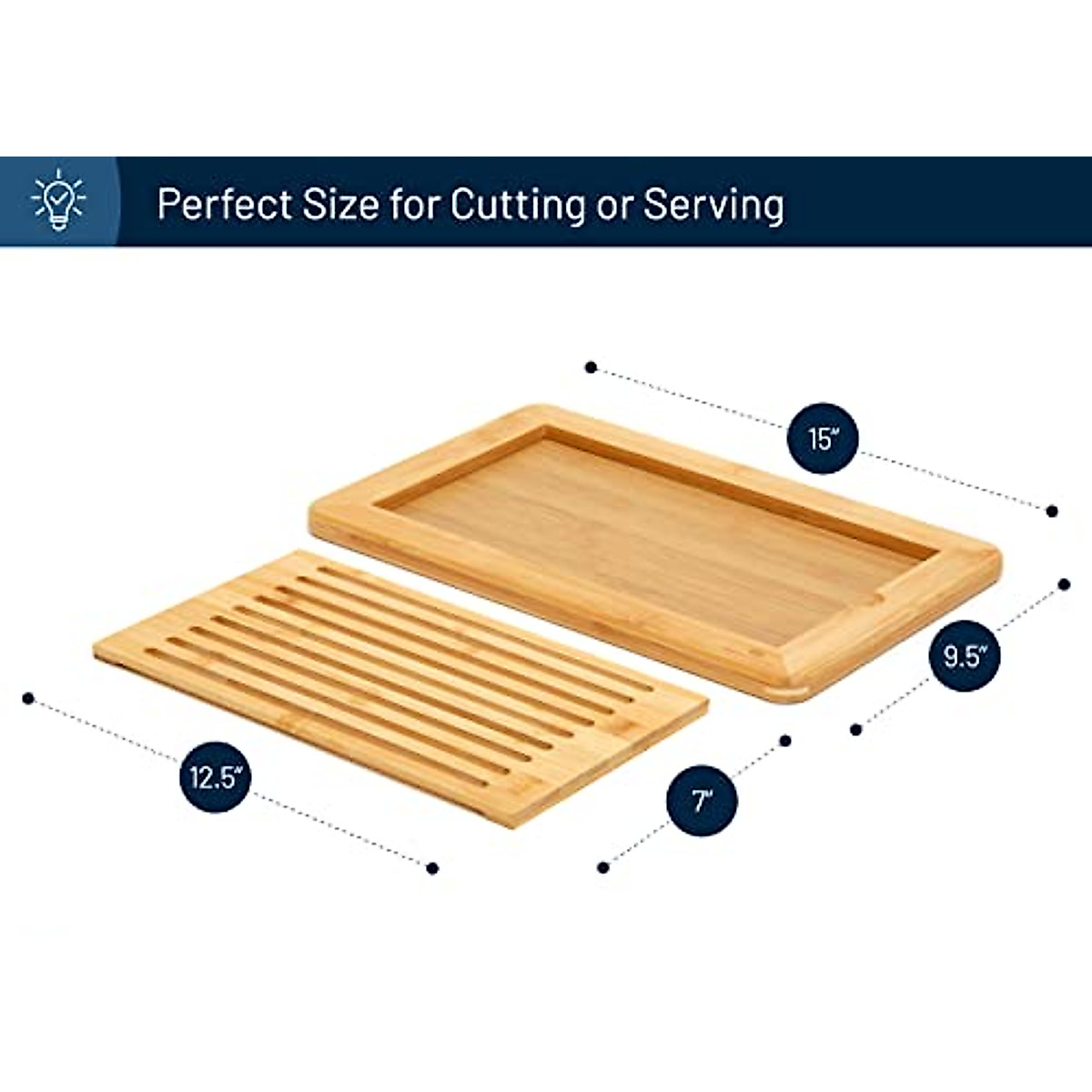 RoyalHouse Large Premium Natural Bamboo Bread Cutting Board with Crumb Tray, Bread Serving Tray for Kitchen