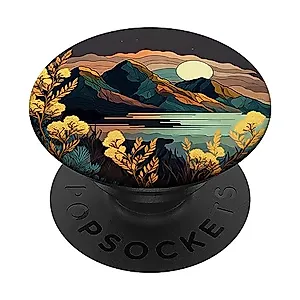 Mountain Wilderness Moon Boho Earthy River Floral Flower PopSockets Standard PopGrip