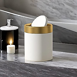 JILLICK Small Trash Can with Lid, Mini Desk Trash Can, 1.5 Liter / 0.4 Gallon Small Metal Garbage Can for Countertop Coffee Bar, White