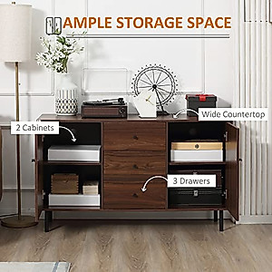 HOMCOM Sideboard Buffet Cabinet, Kitchen Cabinet with 2 Cupboards, 3 Drawers and Adjustable Shelves, Coffee Bar Cabinet for Living Room, Entryway, Brown