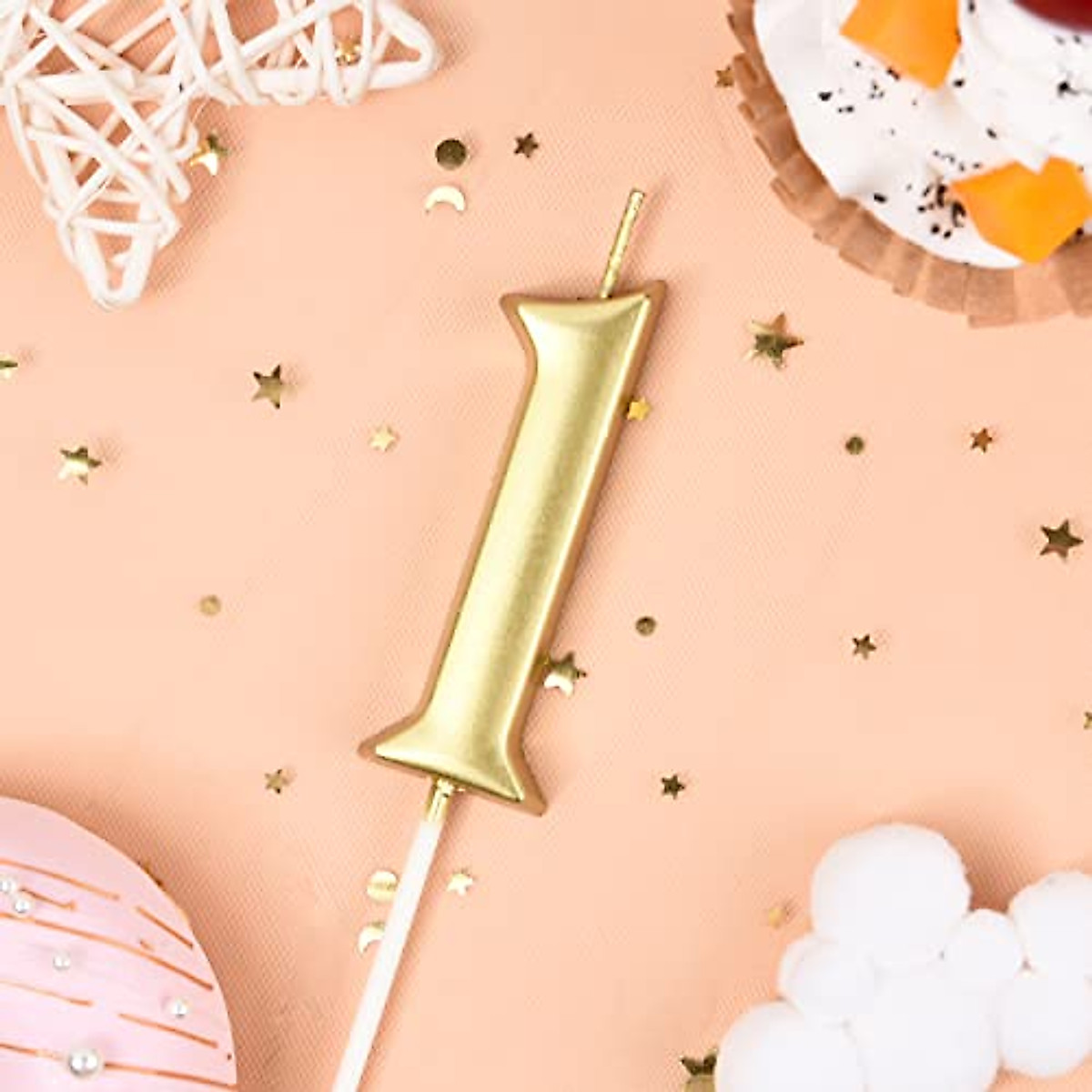 PHD CAKE 2.76 Inch Elegant Gold 1 Number Birthday Candles, Gold Number Candles, Cake Number Candles, Party Celebration