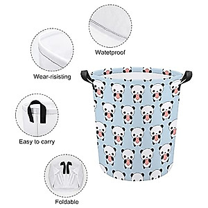 Cute Panda Heart Large Laundry Basket Hamper Bag Washing with Handles for College Dorm Portable