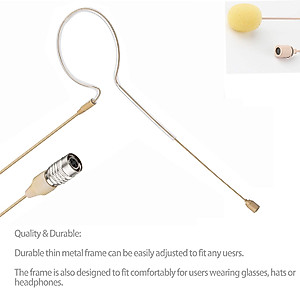 Sujeetec Headset Headworn Microphone - Hirose 4 Pin Plug Head Microphone for Audio Technica Wireless System & Bodypack Transmitter – Beige Single Earhook Omnidirectional Headset Head Mic