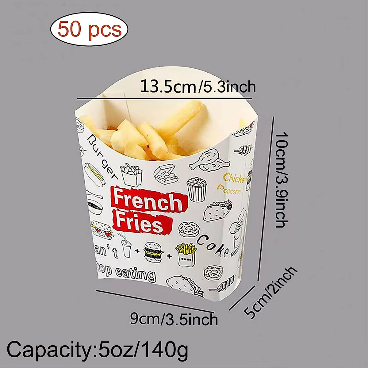 YAPULLYA 5 oz 50-Pack French Fry Containers Box Cups, Disposable Paperboard French Fries Holders, Kid's Snack Container for Party