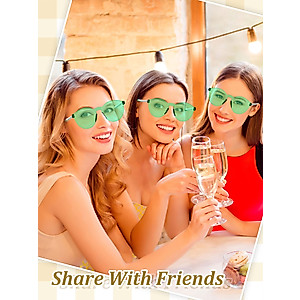 Hoteam 24 Pairs Rimless Round Sunglasses Bulk Tinted Party Sunglasses Transparent Candy Color Eyewear for Women Men Party (Green)