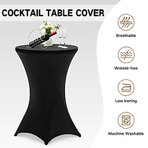 Nacuci 32x43 Inch Cocktail Table Cover Black Spandex Cocktail Tablecloth Highboy Tablecloth High Top Table Cloths Round for Party Pub Bar Bistro