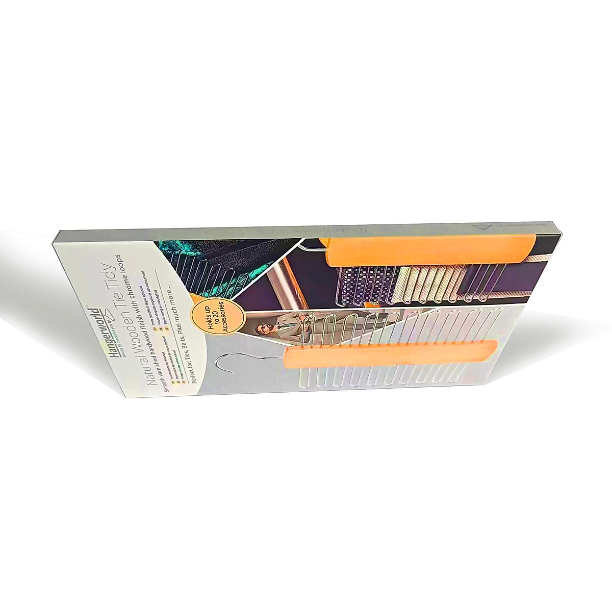 HANGERWORLD Wooden Tie Hanger Space Saving for up to 20 Belts and Ties Organizer