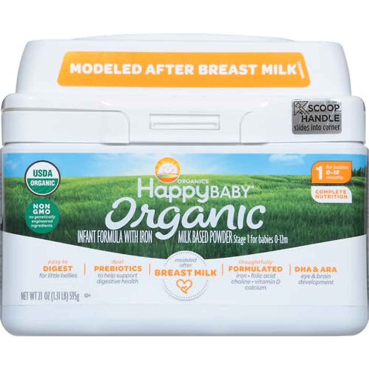 Happy Baby Organics Infant Formula, Milk Based Powder with Iron Stage 1, 21 Ounce (Pack of 1) packaging may vary
