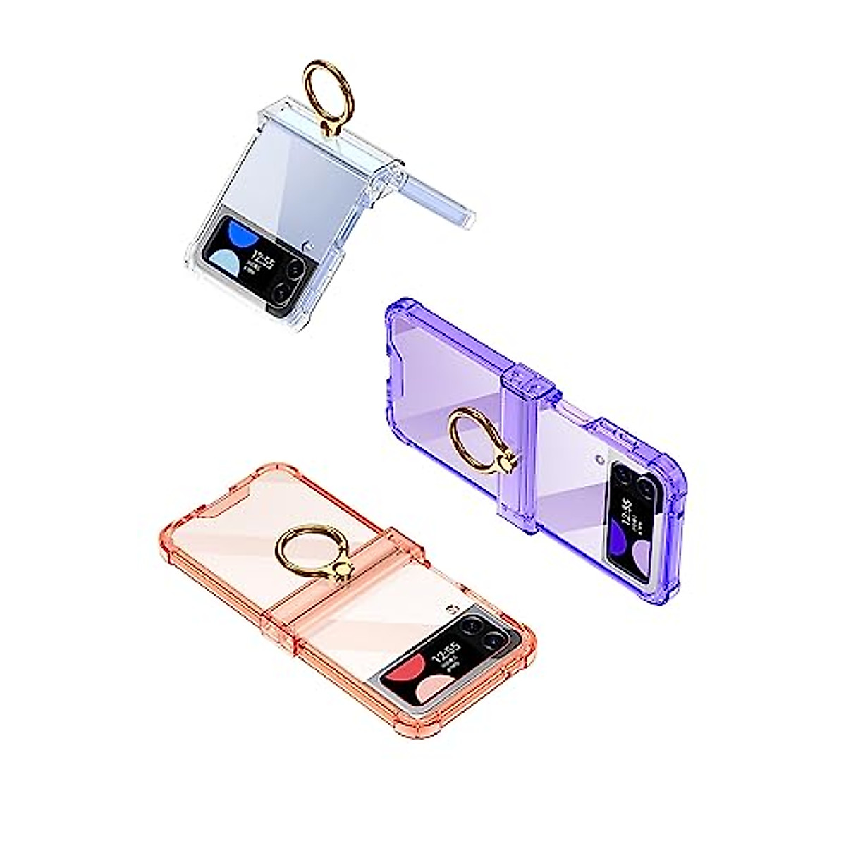 Hokycusvi Hinge Case for Samsung Galaxy Z flip 4 with Ring Shockproof Thin Cover with Transparent Hard PC Back, Soft TPU Edges (Clear)