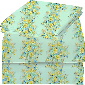 VTKON Green Queen Floral Sheets for Girls Women Adults Botanical Sheets Soft Microfiber Cute Floral Sheets Set for Room Decor with 1 Flat Sheet+ 1 Fitted Sheet+ 2 Pillowcases