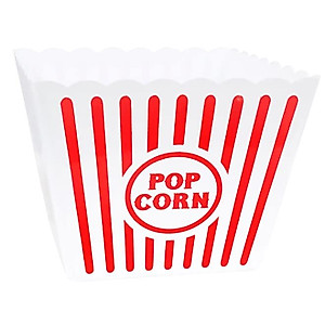 TDST Set of 4 Large Plastic Popcorn Tubs, 8.75x8.75 in. Retro Classic Red and White Striped Bowl Reusable Movie Theater Bucket with Bonus TDST Upendo