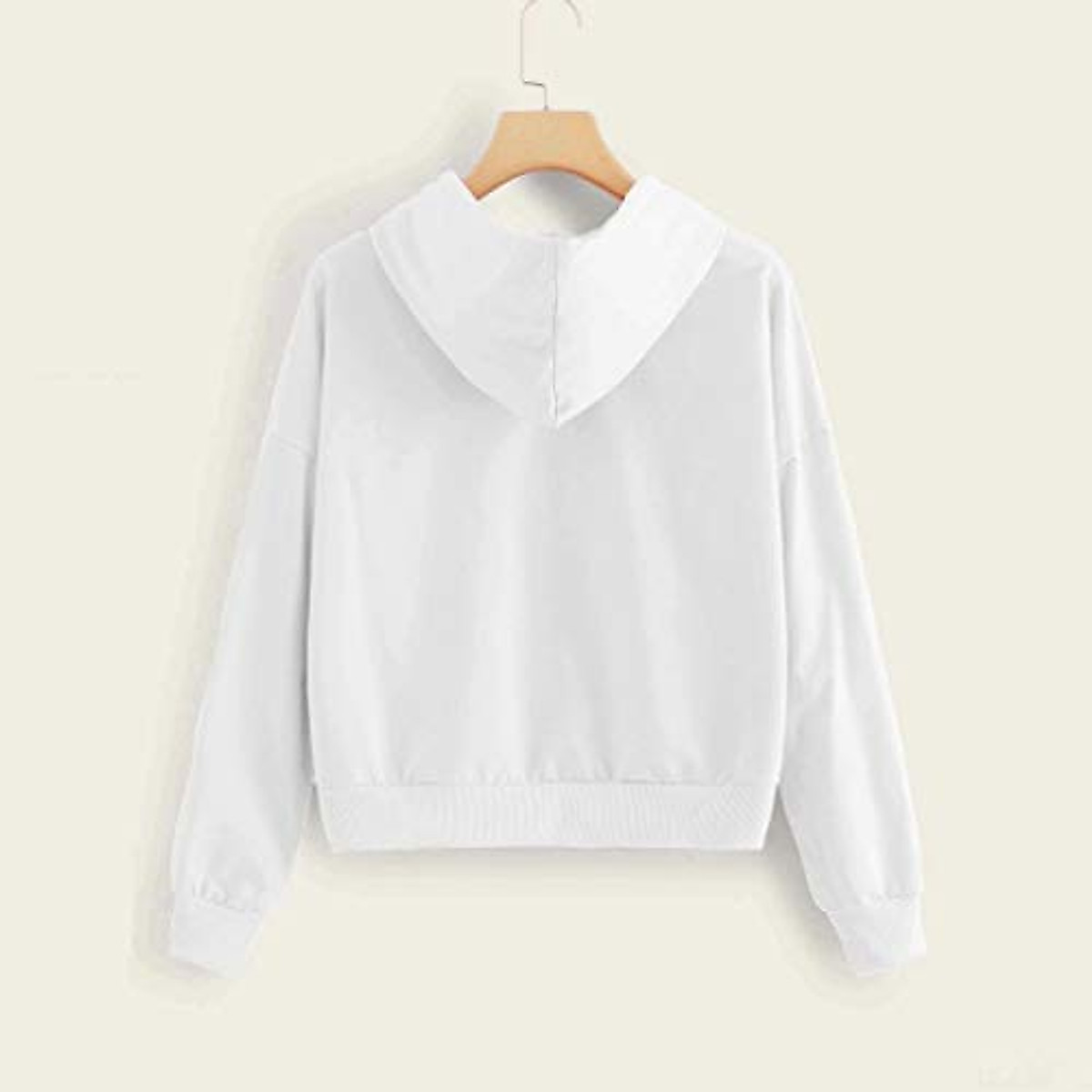 ESKNAS Women Hoodies Autumn Solid Long Sleeve Short Hooded Sweatshirt Zipper Pocket Hoody Jacket(C White,S)